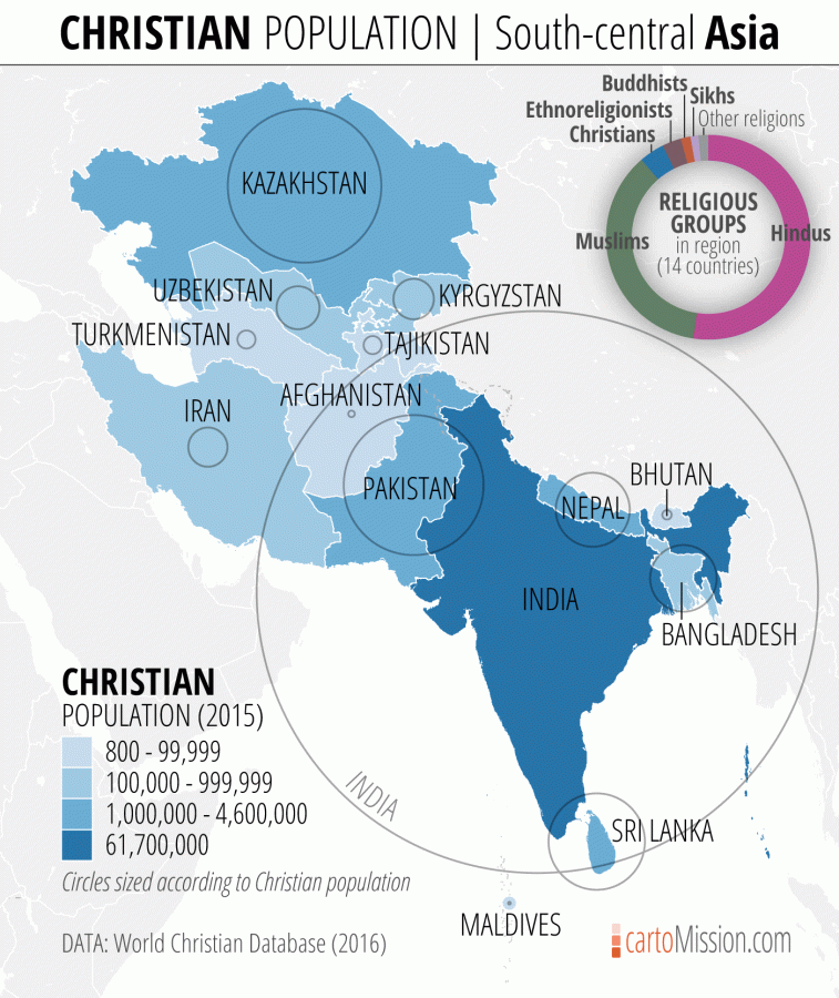 Christian population in South-central Asia – cartoMission